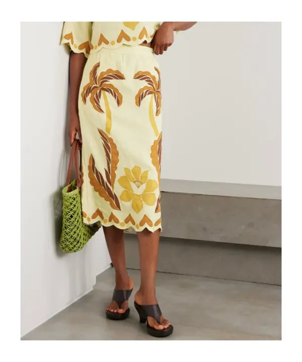 Farm Rio Floral Palm-tree Midi Skirt