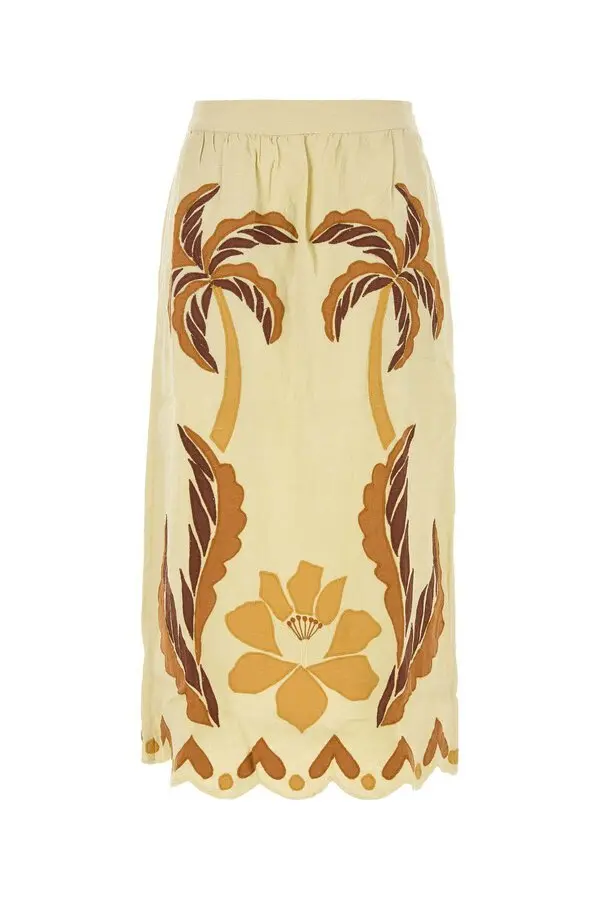 Farm Rio Floral Palm-tree Midi Skirt - Nude