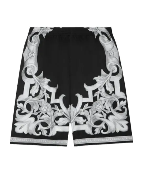 Versace Pattern Printed Elasticated Waistband Shorts - Black