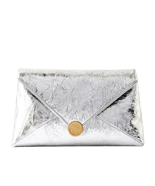 Dries Van Noten Metallic Leather Envelope Clutch - Silver