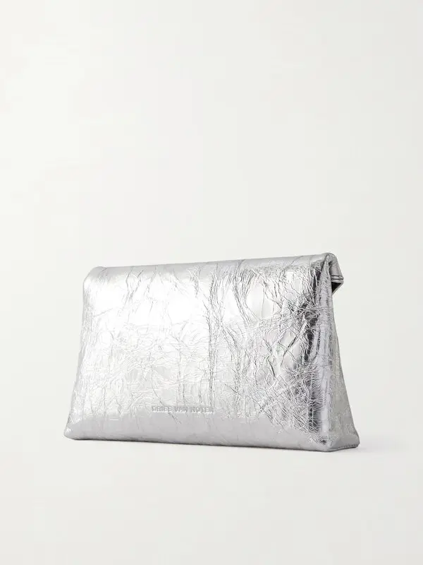 Dries Van Noten Metallic Leather Envelope Clutch - Silver
