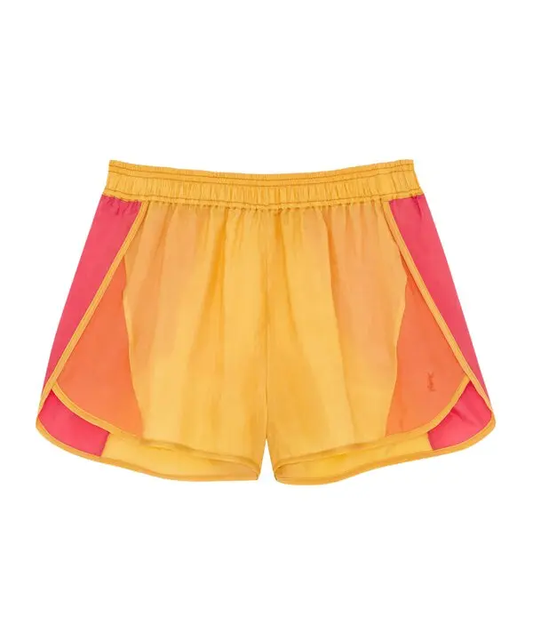 Saint Laurent Logo Embroidered Color-block Shorts - Orange