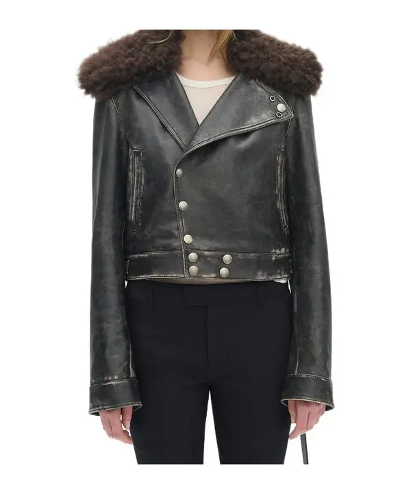 ANN DEMEULEMEESTER Double-breasted Shearling Collar Jacket - Black