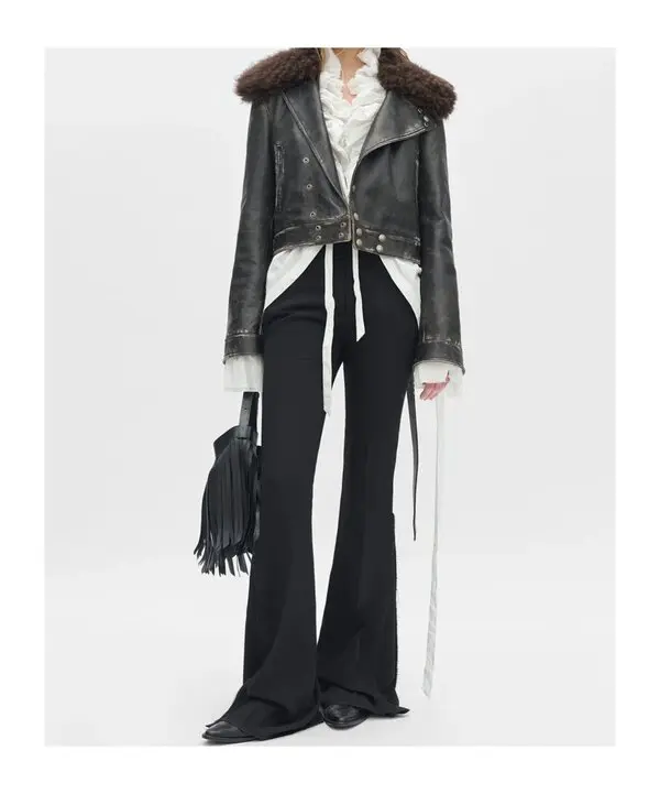 ANN DEMEULEMEESTER Double-breasted Shearling Collar Jacket - Black