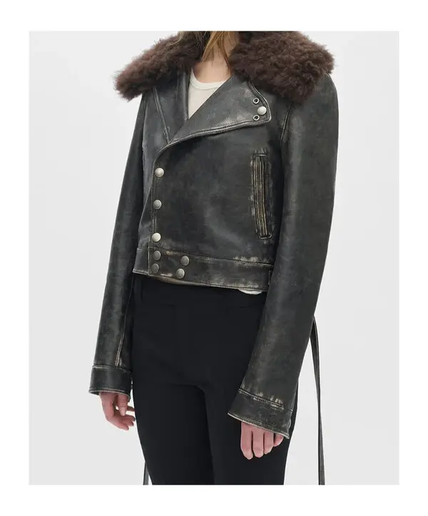 ANN DEMEULEMEESTER Double-breasted Shearling Collar Jacket - Black