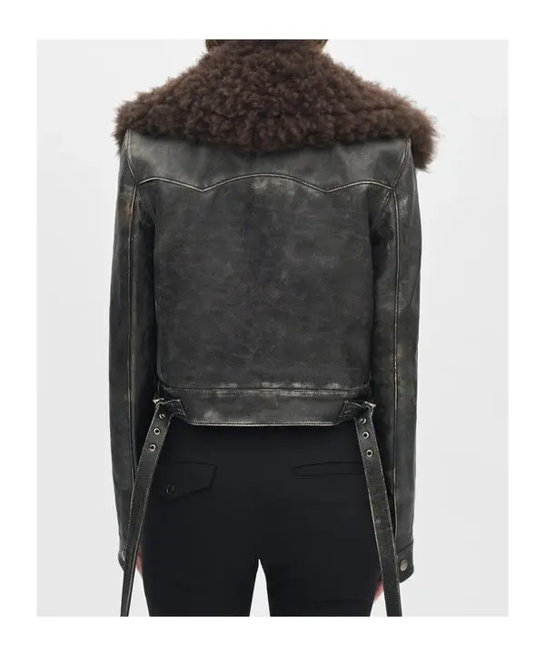ANN DEMEULEMEESTER Double-breasted Shearling Collar Jacket - Black