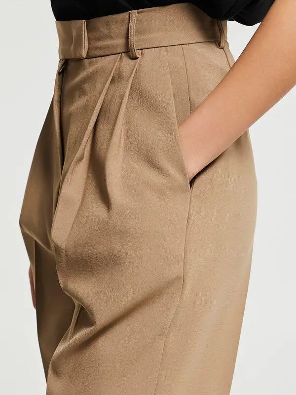 THE FRANKIE SHOP High-rise Pleated Trousers - Latte