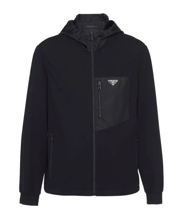 Prada Technical Cotton And Re-nylon Cardigan With Hood - Black