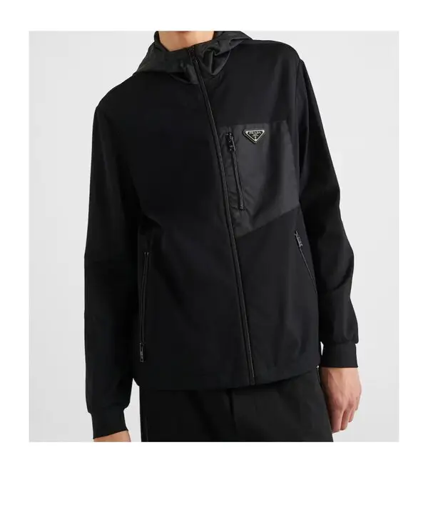 Prada Technical Cotton And Re-nylon Cardigan With Hood