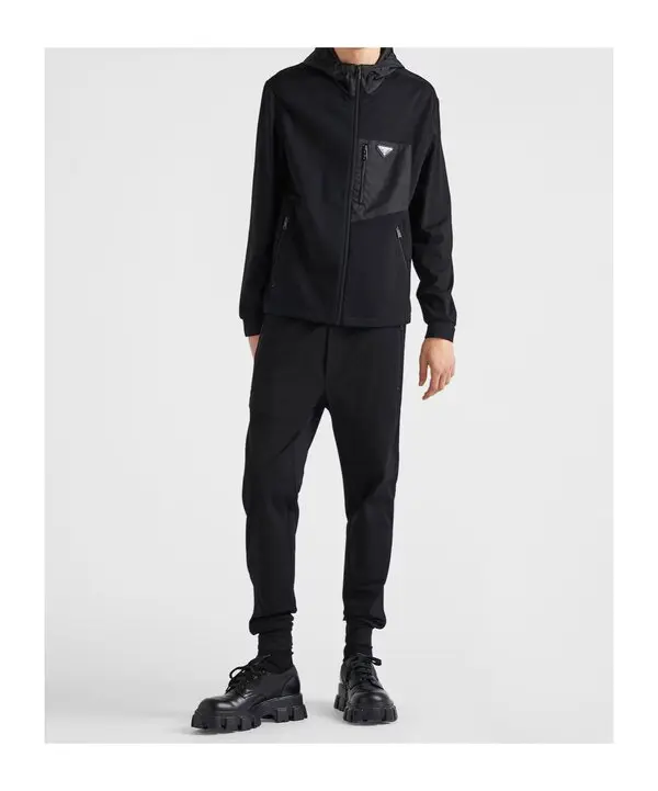 Prada Technical Cotton And Re-nylon Cardigan With Hood
