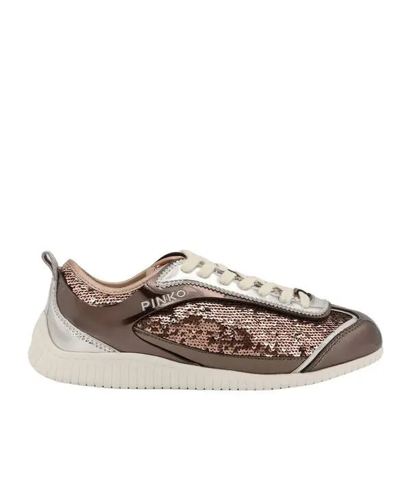 Pinko Sequin-embellished Low Top Sneakers - Brown