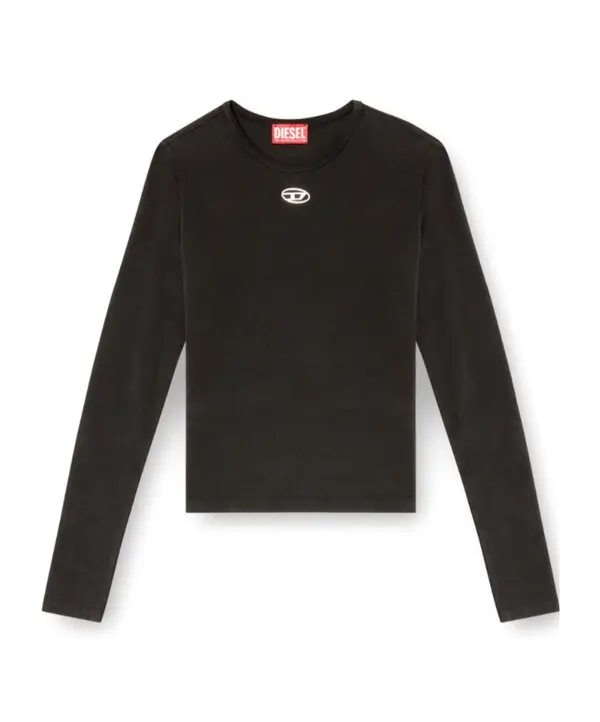 DIESEL® Long Sleeve Crewneck T-shirt With Oval D Logo - Black