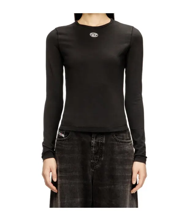 DIESEL® Long Sleeve Crewneck T-shirt With Oval D Logo - Black