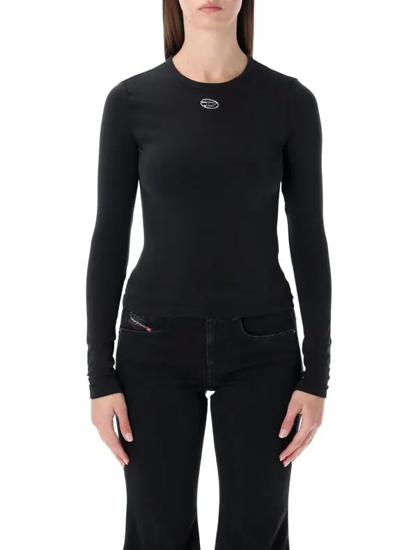 DIESEL® Long Sleeve Crewneck T-shirt With Oval D Logo - Black