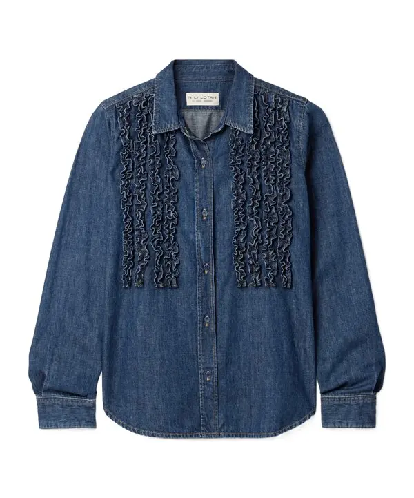 NILI LOTAN Lexa Ruffled Denim Shirt