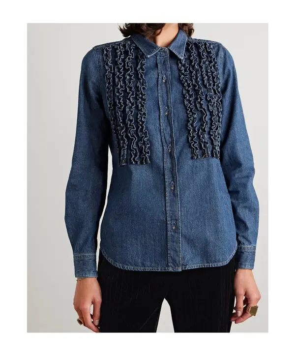 NILI LOTAN Lexa Ruffled Denim Shirt
