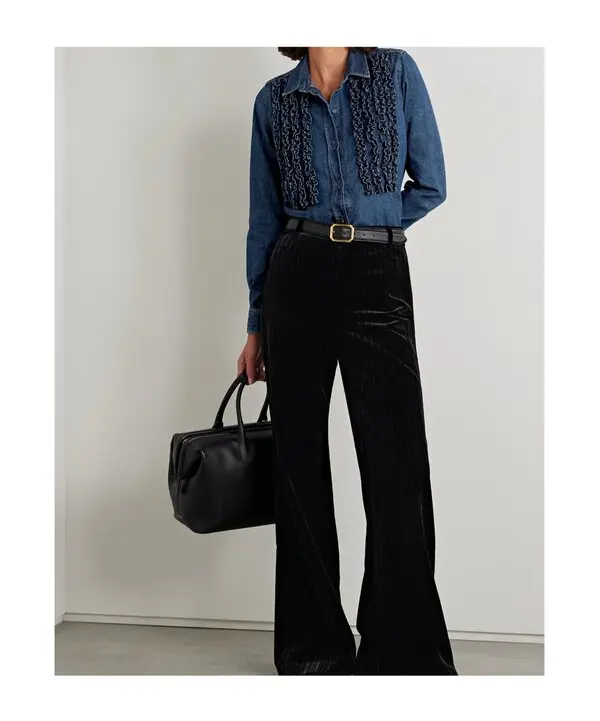 NILI LOTAN Lexa Ruffled Denim Shirt