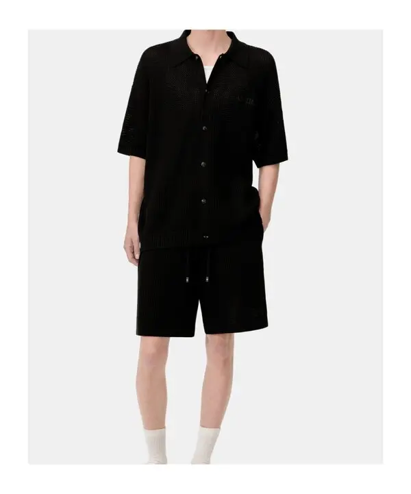 Amiri Crochet Mesh Shorts With Ribbed Details - Black