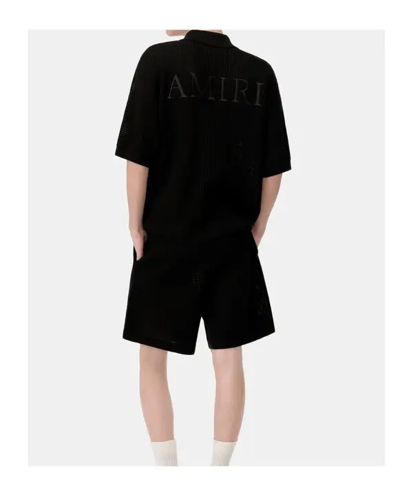 Amiri Crochet Mesh Shorts With Ribbed Details - Black