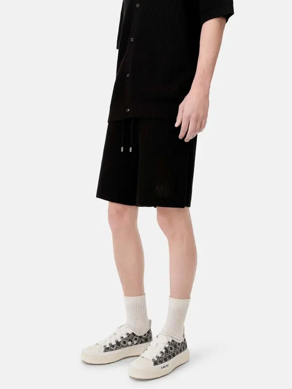 Amiri Crochet Mesh Shorts With Ribbed Details - Black