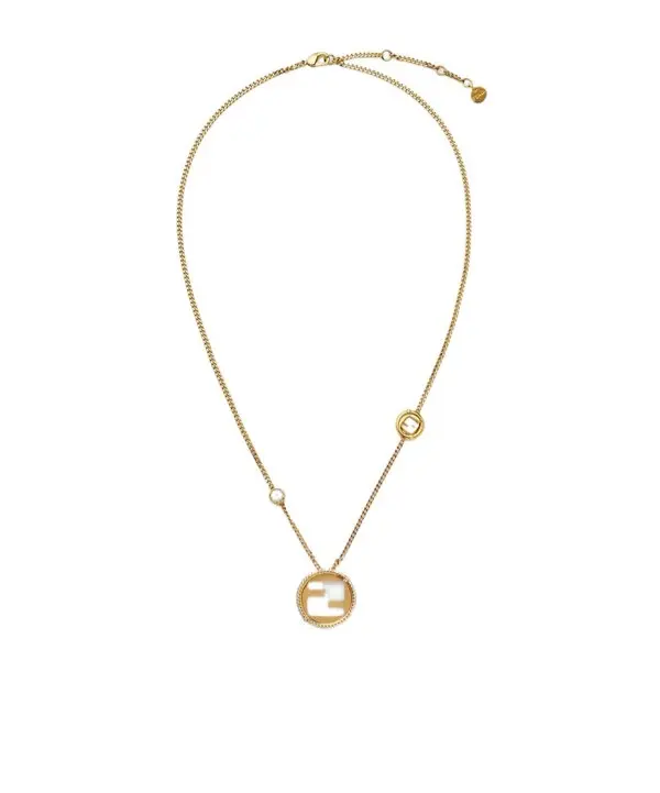 Fendi Everround Crystal Embellished Logo Necklace - Yellow