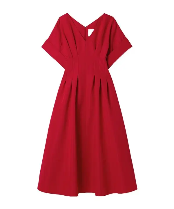 Carolina Herrera Pleated V-neck Midi Dress