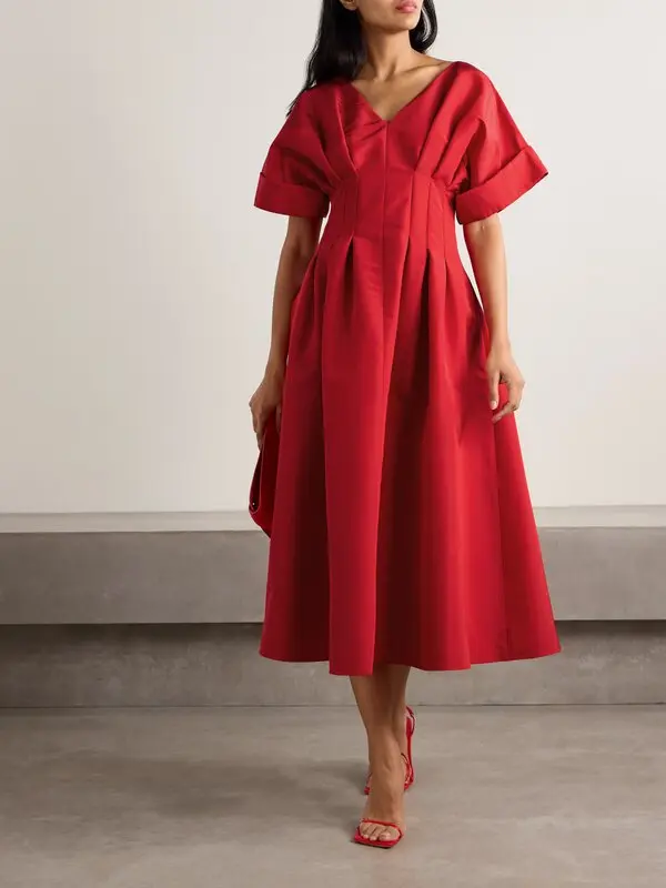 Carolina Herrera Pleated V-neck Midi Dress