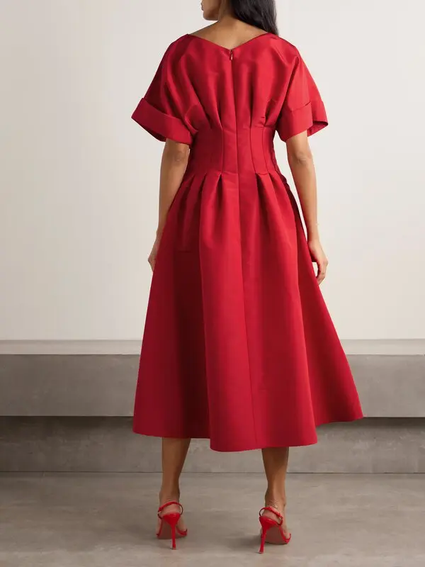 Carolina Herrera Pleated V-neck Midi Dress