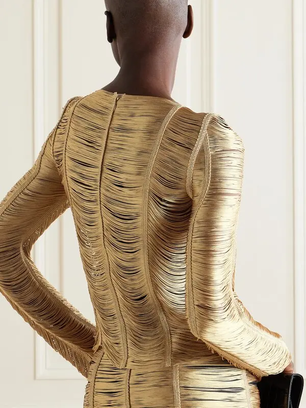 TOM FORD Fringed Open-knit Top - Gold