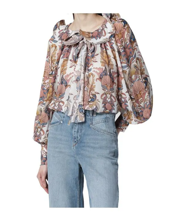 Farm Rio Ruffled Floral Print Long Sleeve Blouse