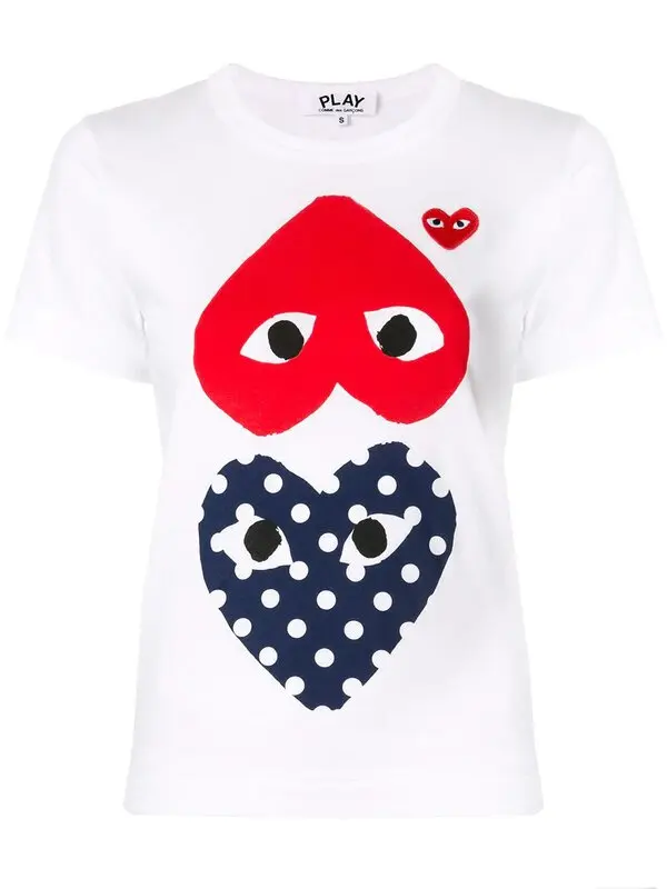 Play Comme Des Garcon Double Heart Print T-shirt - White