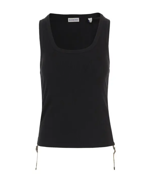 Burberry Sleeveless Ribbed Tank Top With Side Ties - Black