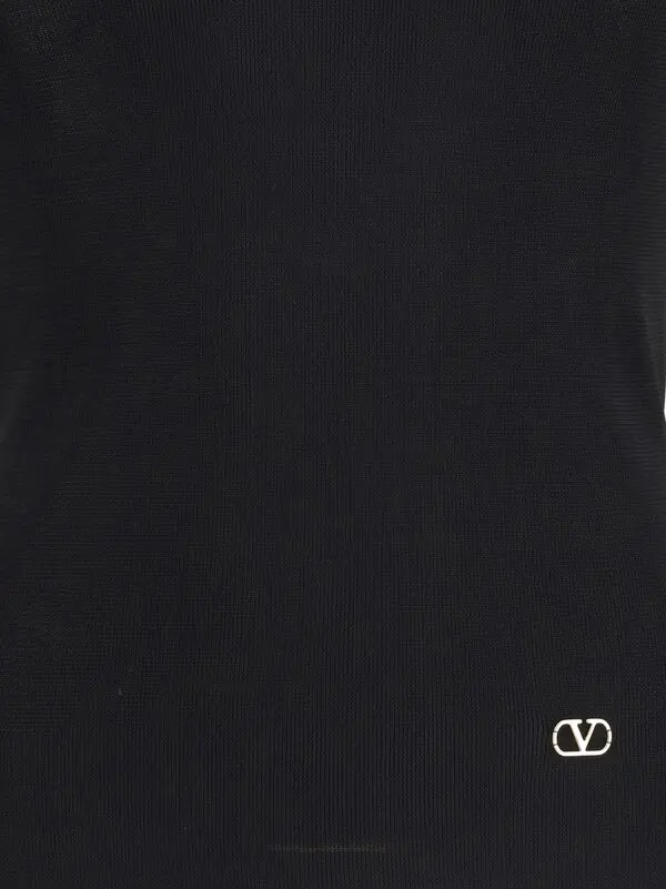 Valentino Garavani Ribbed Knit Turtleneck Long Sleeve Sweater - Black
