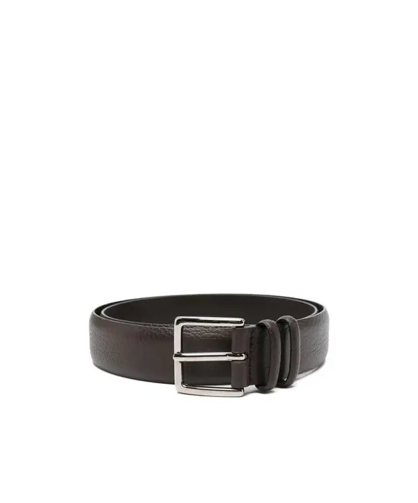 ORTIGNI Pebble-grain Leather Belt - Black