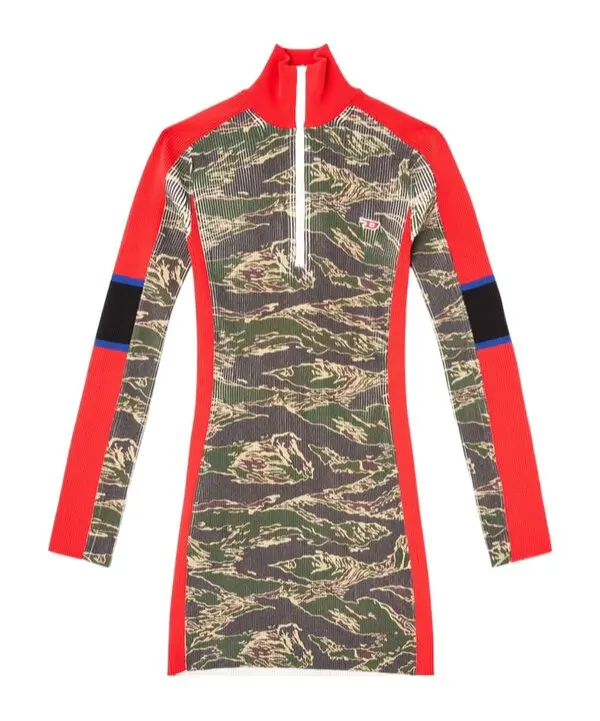 DIESEL® Camouflage Ribbed Mini Dress - Green/red