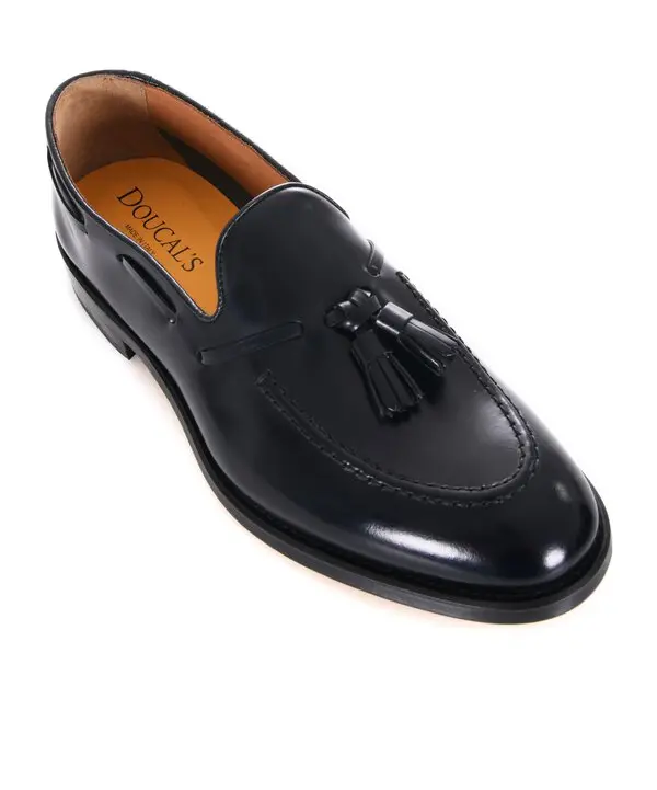 DOUCAL'S Almond Toe Tasseled Loafers - Black