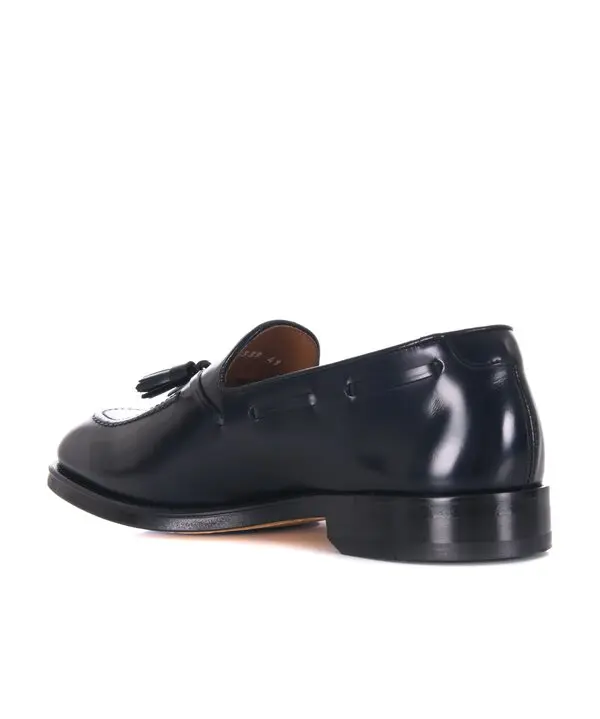 DOUCAL'S Almond Toe Tasseled Loafers - Black