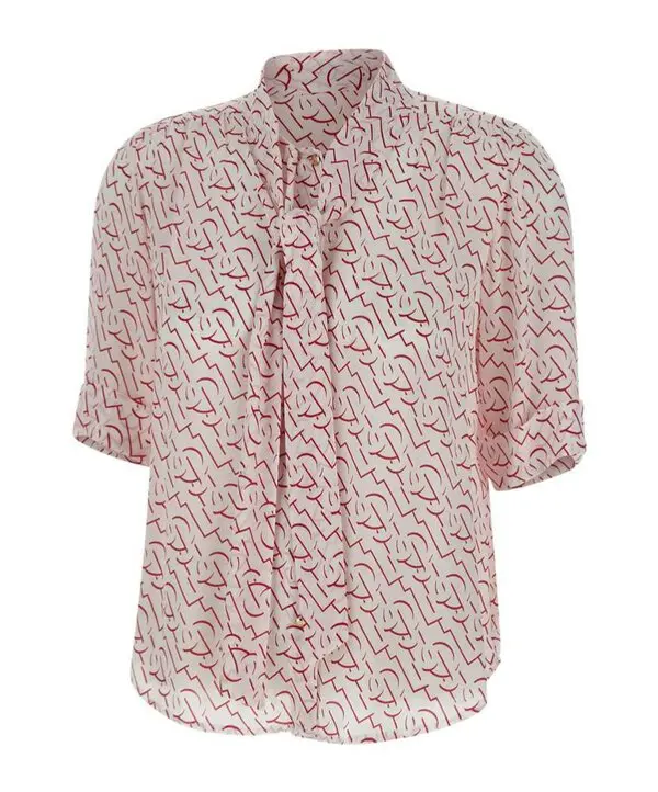 Liu Jo Geometric Print Crepe De Chine Shirt With Bow Detail - White/red