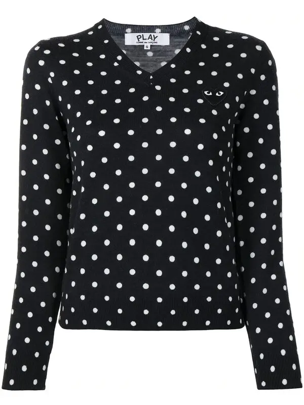Play Comme Des Garcon Polka Dot V-neck Jumper - Black