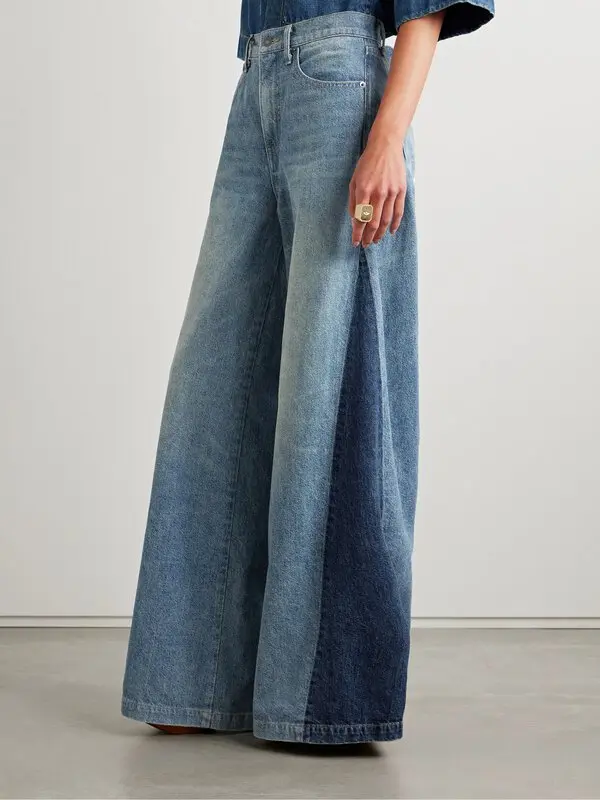 NILI LOTAN Ebony Paneled Two-tone High-rise Denim Trousers - Blue