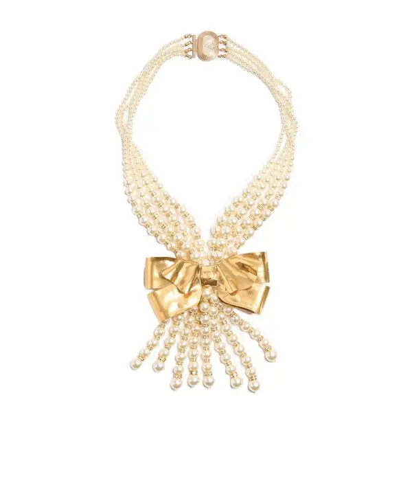 Valentino Garavani Trop Chou" Necklace With Bow, Pearls, And Crystals - Yellow