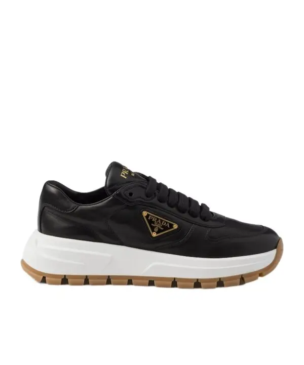 Prada Logo Plaque Lace-up Sneakers - Black