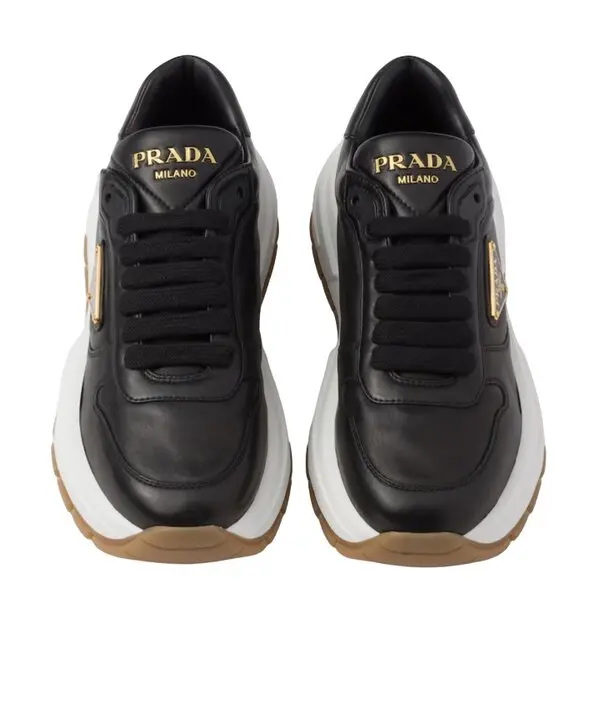 Prada Logo Plaque Lace-up Sneakers - Black