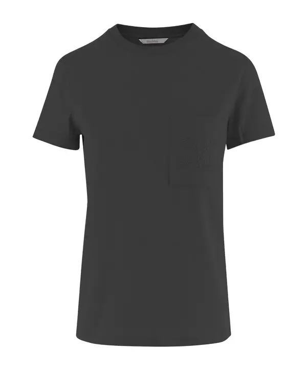 Max Mara Crewneck Short-sleeved T-shirt With Ribbed Collar And Pocket Detail - Black