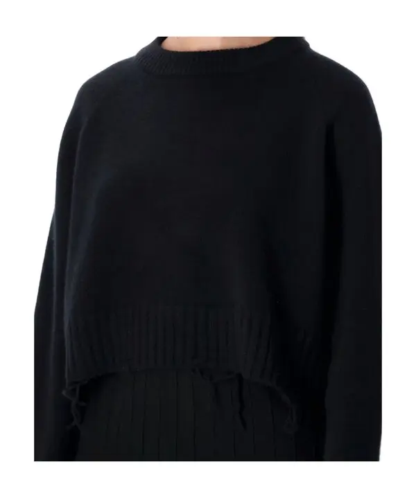 LOW CLASSIC Damaged Cropped Knitted Sweater - Black