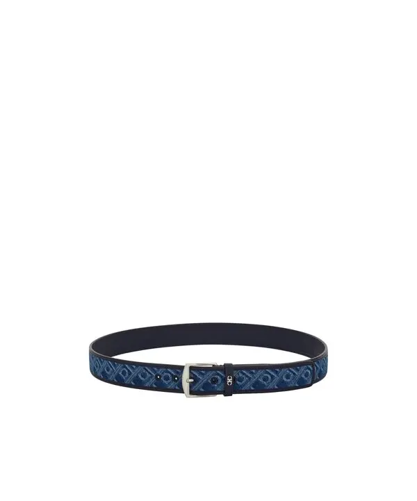FERRAGAMO Monogrammed Leather Belt - Denim