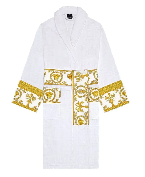 Versace Barocco Detail Bathrobe - White