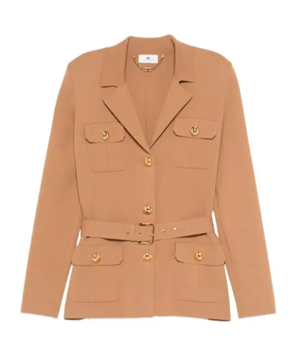 Elisabetta Franchi Button Belted Jacket - Light Brown