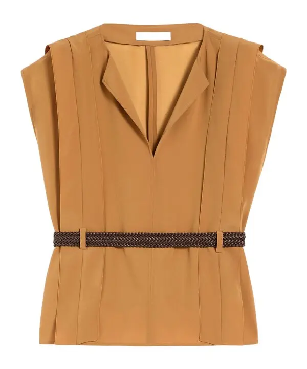 Max Mara Belted V-neck Blouse - Caramel Color