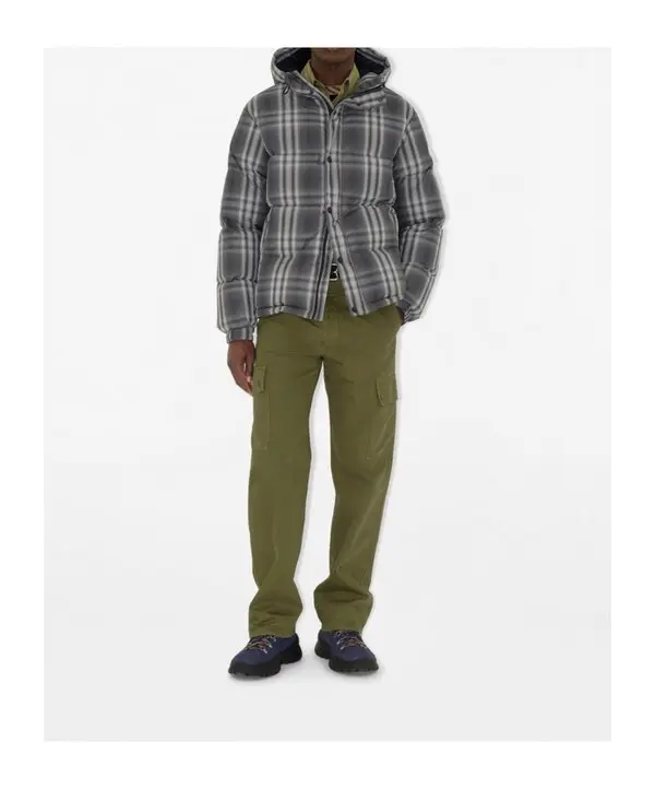 Burberry Checked Hooded Puffer Jacket With Equestrian Knight Design - Black